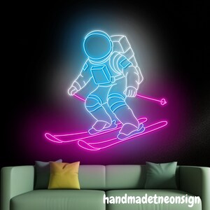 Astronaut Skiing Neon Sign, Astronaut Led Sign, Skiing Neon Light ...
