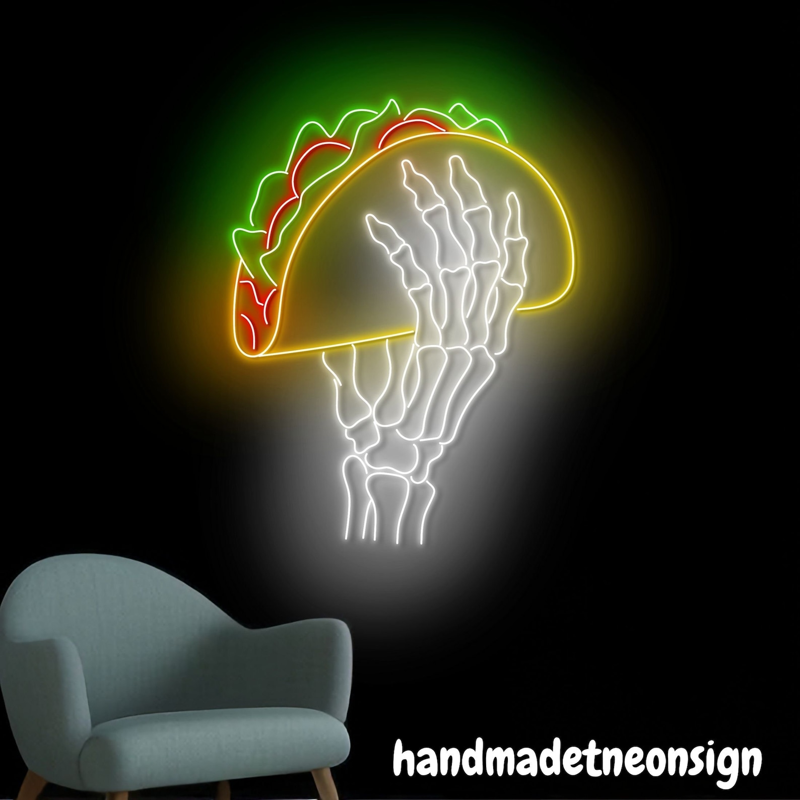 Skeleton Tacos Neon Sign, Taco Led Sign, Mexico Tacos Led Light, Tacos ...
