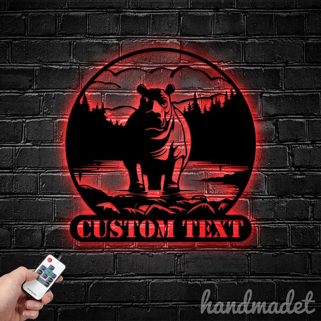 Personalized Hippo Metal Wall Sign, Hippo Metal Wall Light, Custom ...