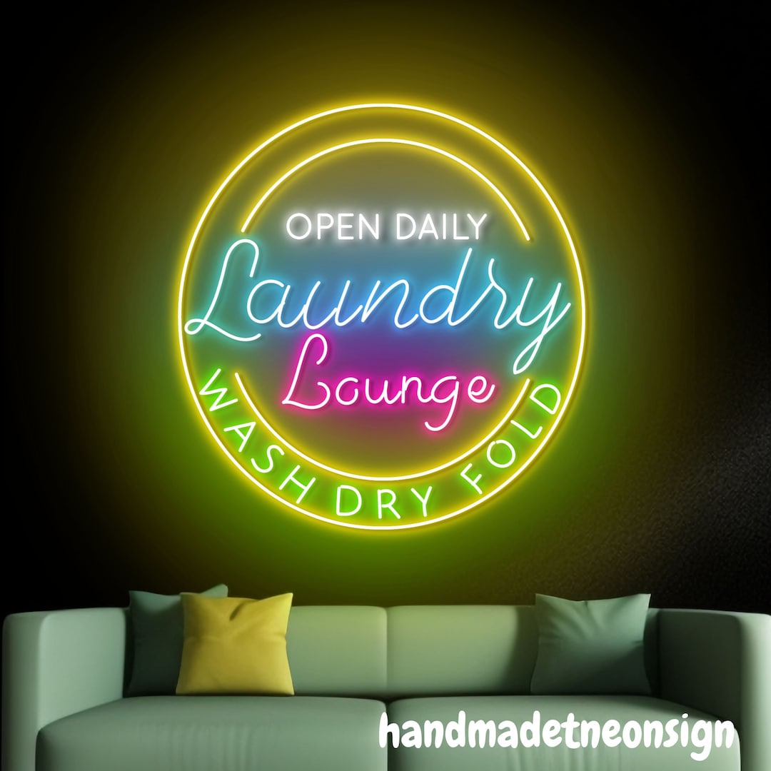 Laundry Lounge Open Daily Neon Wall Sign, Cloth Hanger Led Wall Sign ...
