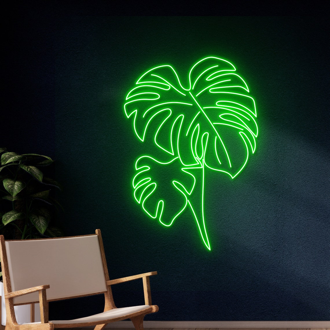 Custom Monstera Leaf Neon Light, Tropical Leaf Led Light, Green Leaf ...
