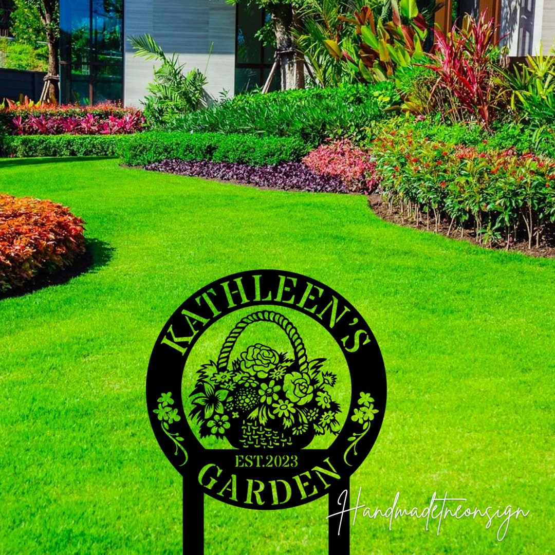 Custom Outdoor Flower Garden Metal Sign With Stakes - Personalized ...