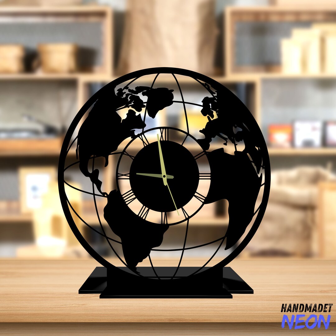 Custom Earth Tabletop Metal Clock, World Map Office Desktop Clock ...