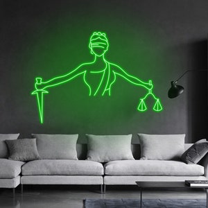 Lady Justice Neon Sign, Justitia Neon Sign, Justice Led Sign, Statue of ...