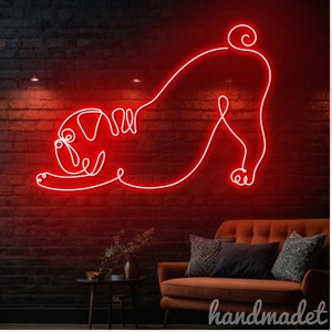 Pug Dog Neon Sign, Pug Dog Yoga Line Art Led Sign, Pug Dog Lover Neon ...