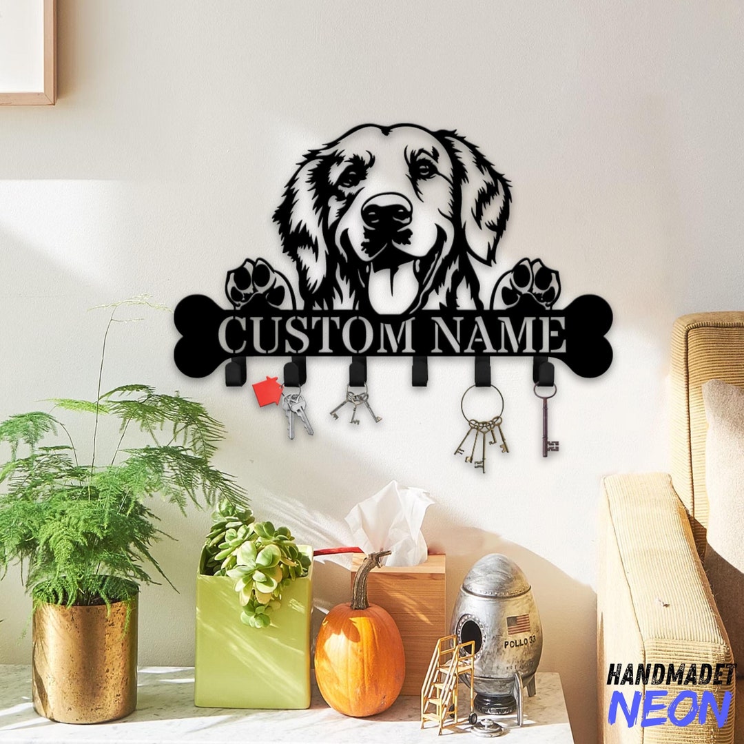 Custom Golden Retriever Dog Key Holder Wall Hanger, Dog Metal Wall ...