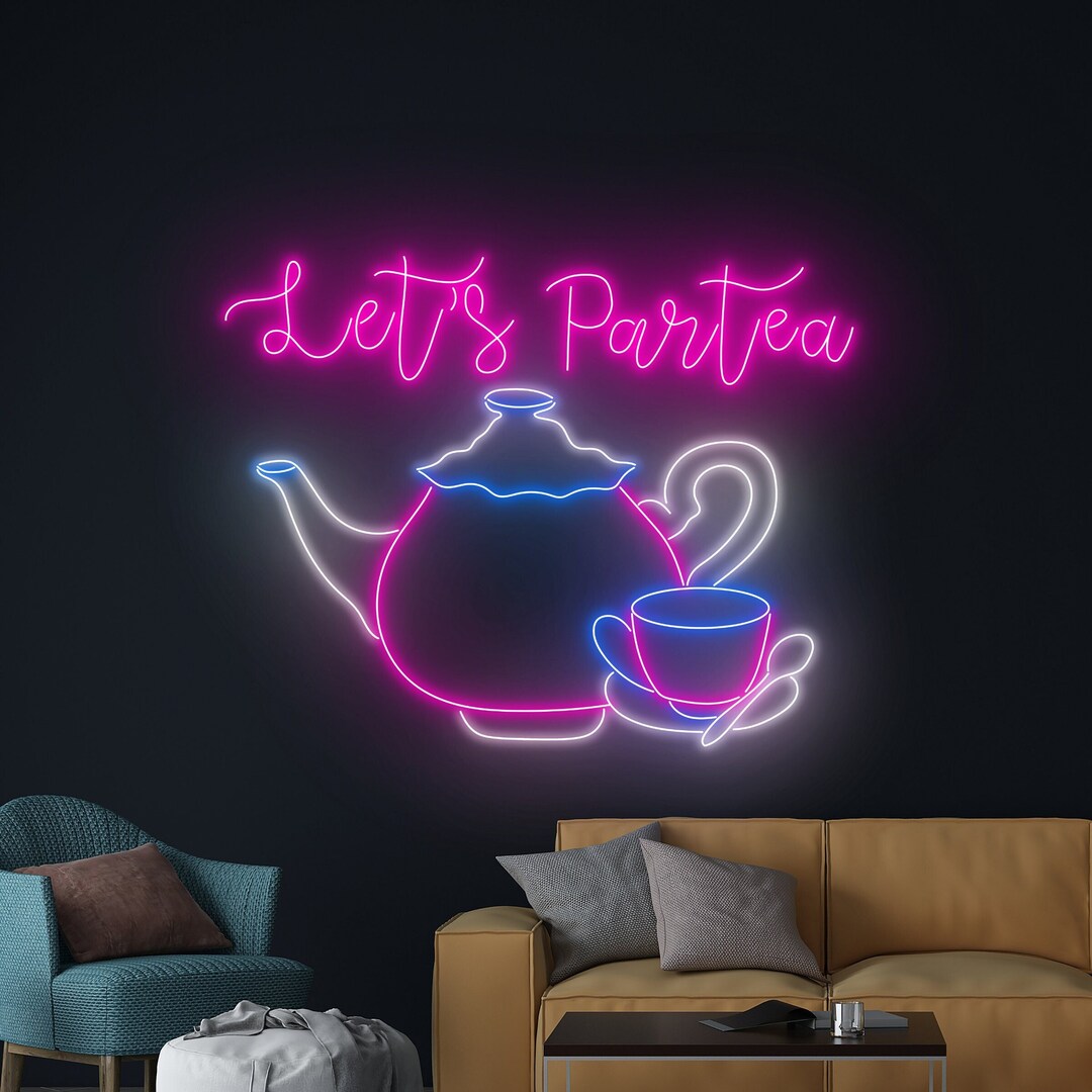 Tea Party Neon Sign, Custom Let's Partea Logo Sign, Bar Pub Club Home ...