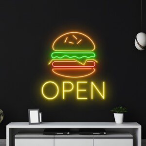 Burger Open Neon Sign, Burger Neon Light, Hamburger Led Light, Burger ...