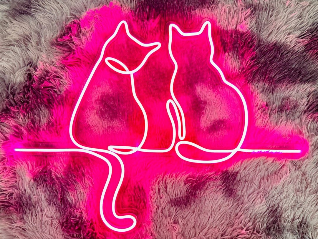 Couple Cats Neon Sign Art Decor Neon Light Wall Art Signs Cute Cat ...