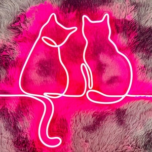 Couple Cats Neon Sign Art Decor Neon Light Wall Art Signs Cute Cat ...