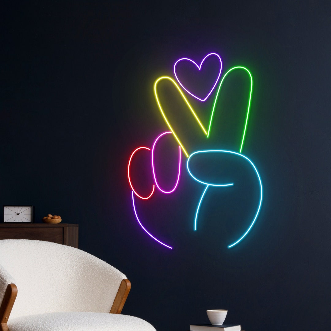 Peace Hand Heart Neon Sign Peace Hand Love LED Light Custom - Etsy