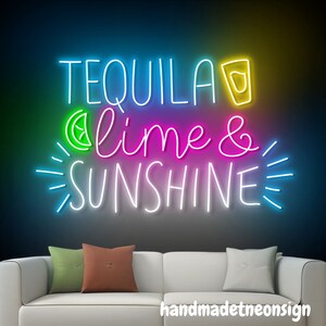 Tequila Lime and Sunshine Neon Sign, Tequila Led Sign, Tequila Quote ...