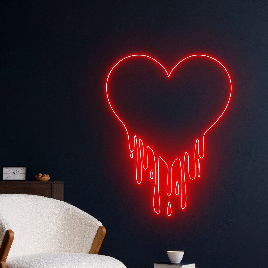 Dripping Heart Neon Sign, Heart Led Sign, Heart Neon Light, Neon Lights ...