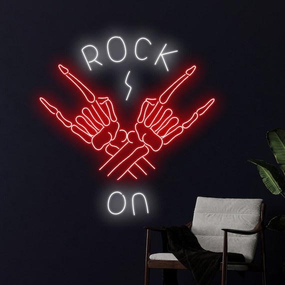Sign Rock Roll Rock 'N Roll Guitar LED Neon Light Sign |Hanging Wall