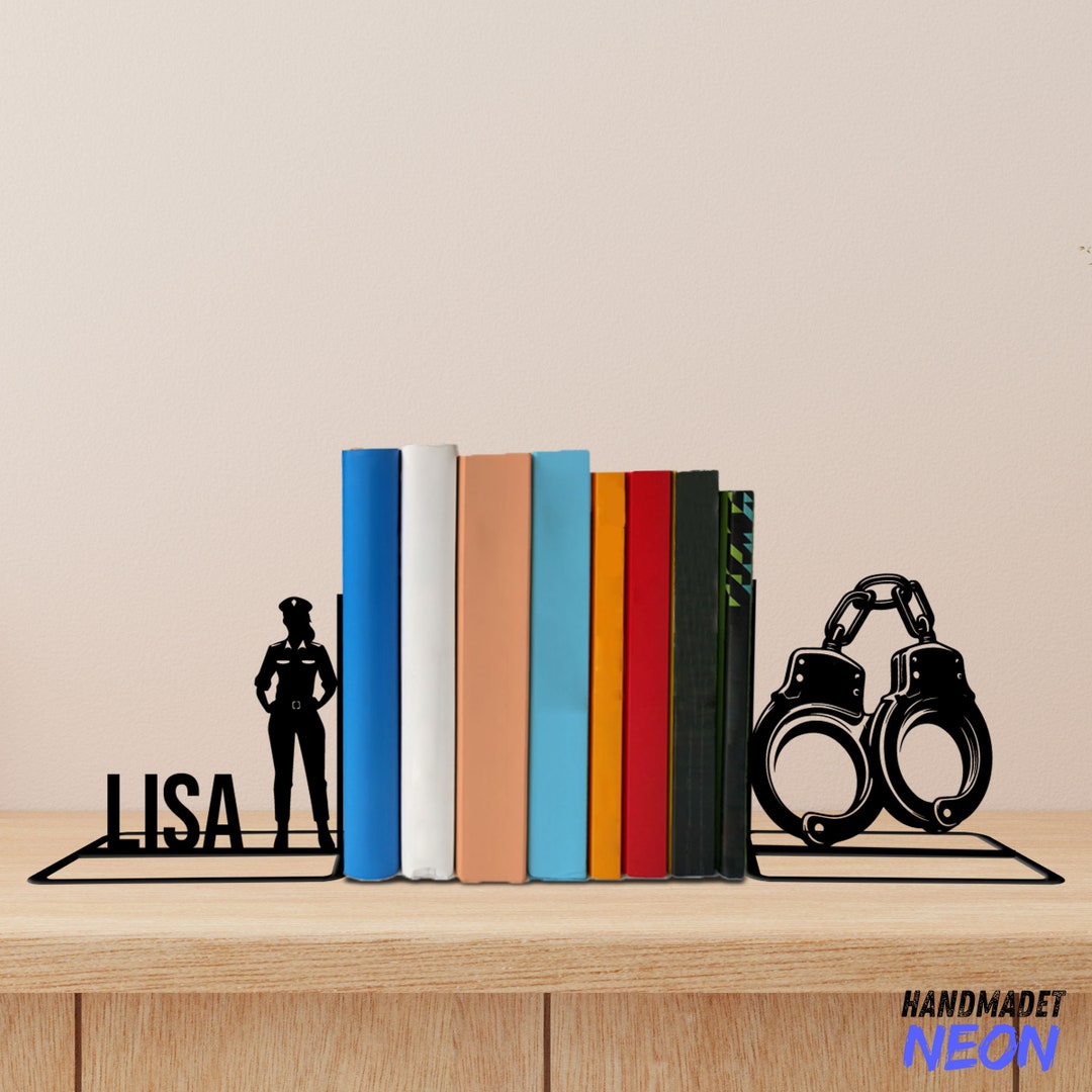 Custom Police Woman Metal Bookends, Police Name Bookend, Policeman ...