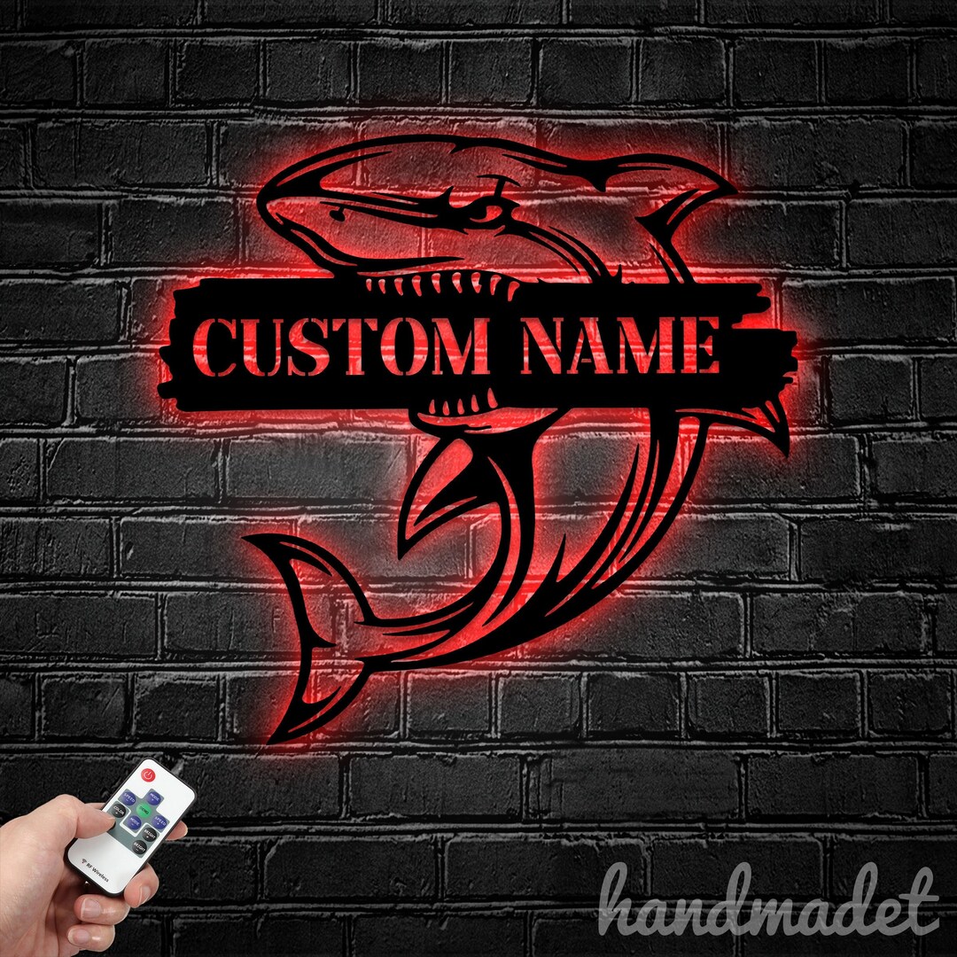 Personalized Shark Metal Wall Sign, Shark Metal Wall Light, Custom Sea ...