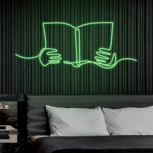Woman Reading Books Led Sign, Reading Led Sign, Wall Decor, Books Neon ...