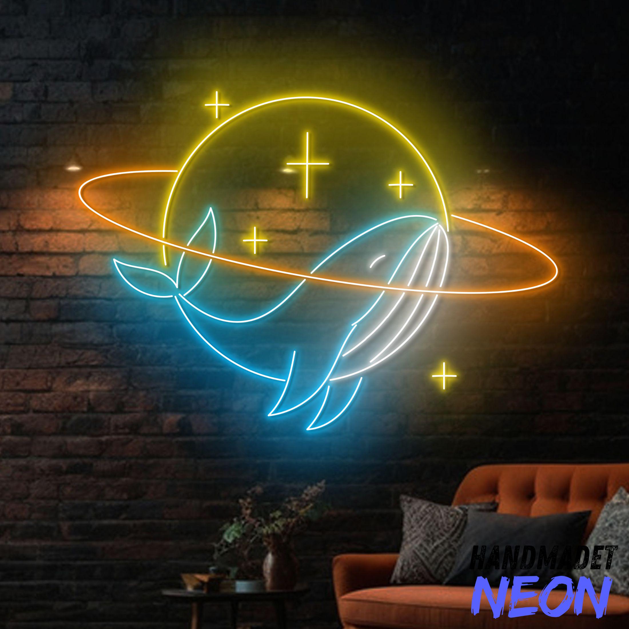 Dolphin Neon Sign, Dolphin With Planet Led Sign, Dolphin Led Light ...