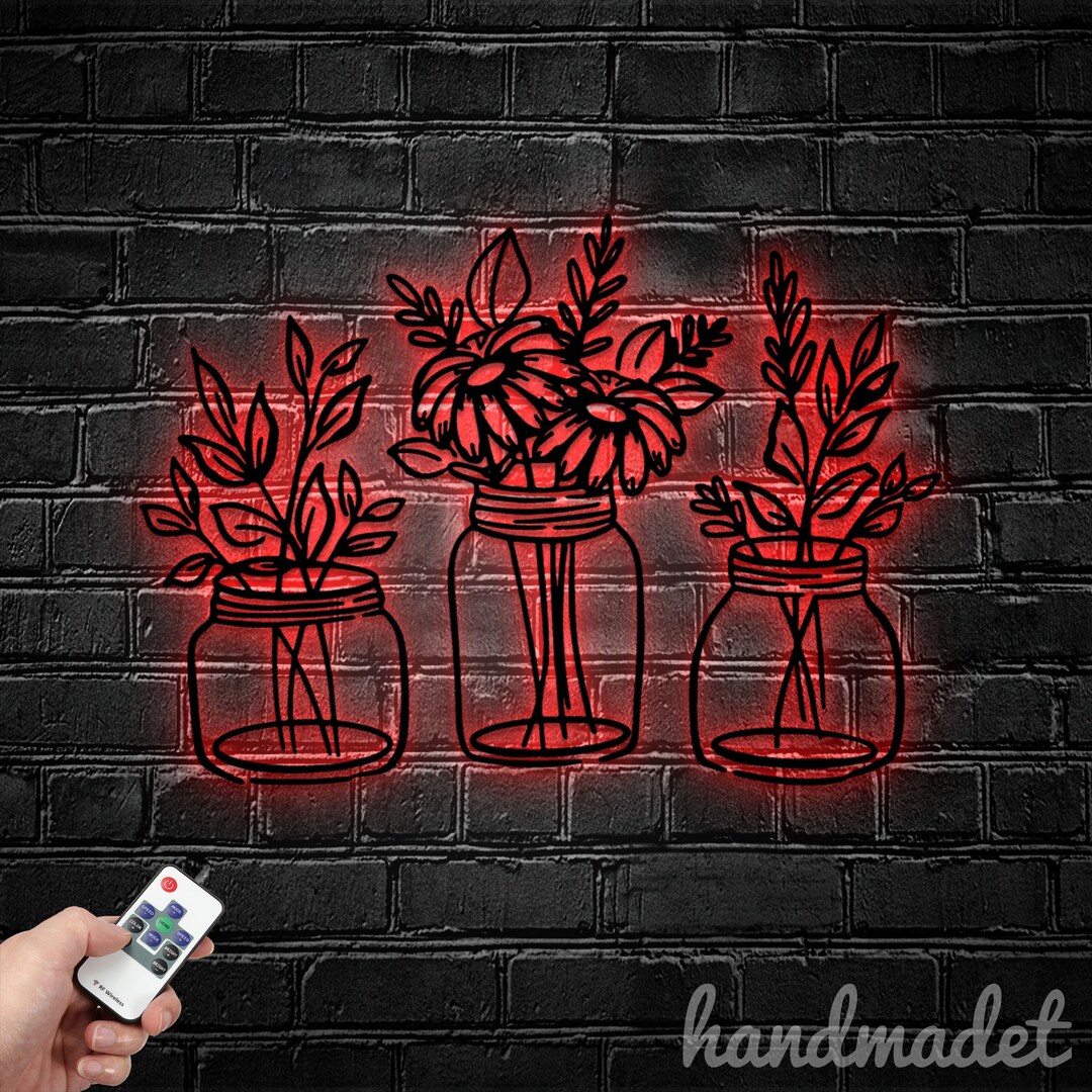 Personalized Spring Flower Metal Sign, Flower Vase Metal Light, Flower ...