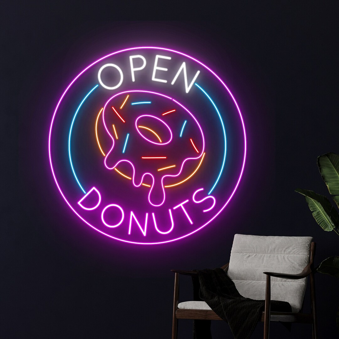 Open Donut Neon Light, Donut Open Neon Sign, Donut Led Light, Bakery ...