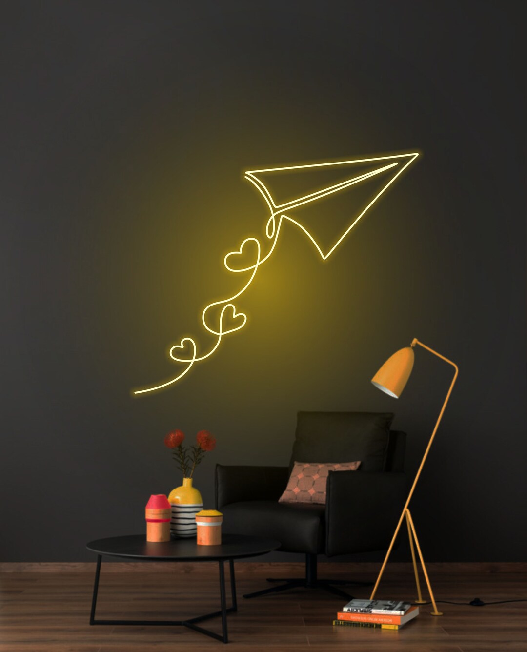 Paper Plane Neon Sign, Heart Fly Airplane Wall Decor, Neon Light Plane ...
