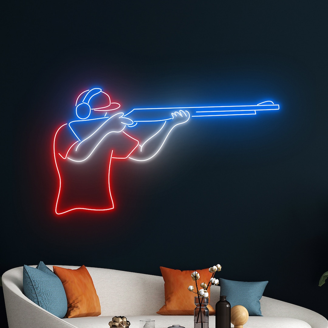 Man Shooting Led Sign, Shooter Neon Light, Gun Game Player Neon Sign ...