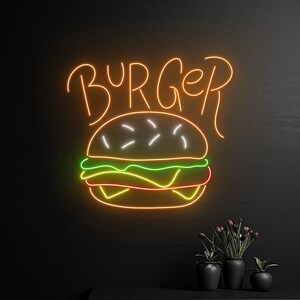 Burger Neon Sign, Burger Neon Light, Burger Led Light, Fast Food Led ...