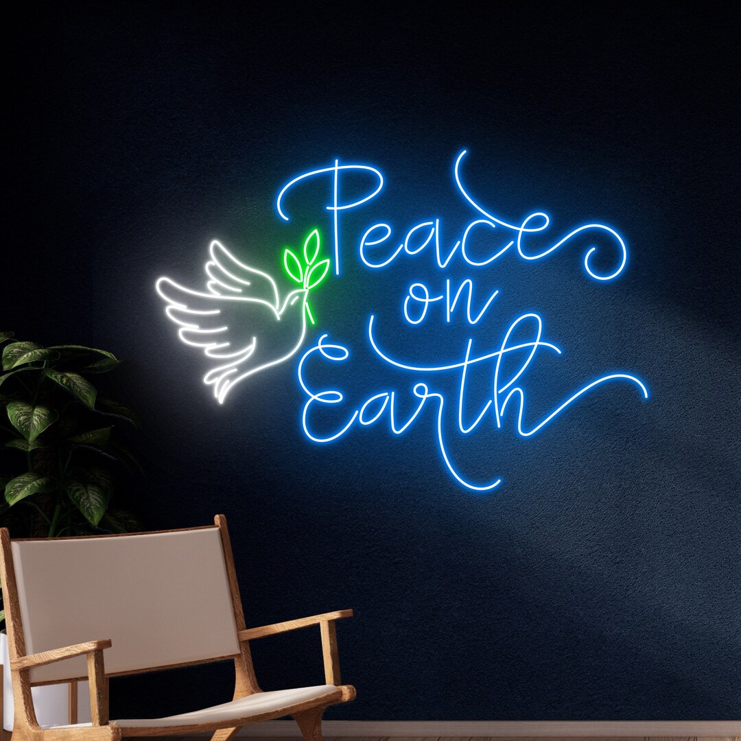 Peace on Earth Dove Neon Sign, Flying Pigeon LED Light, Peace Bird Neon ...