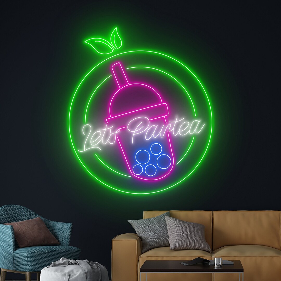Custom Let's Partea Logo Sign, Bubble Tea Party Neon Led Light, Coffee ...