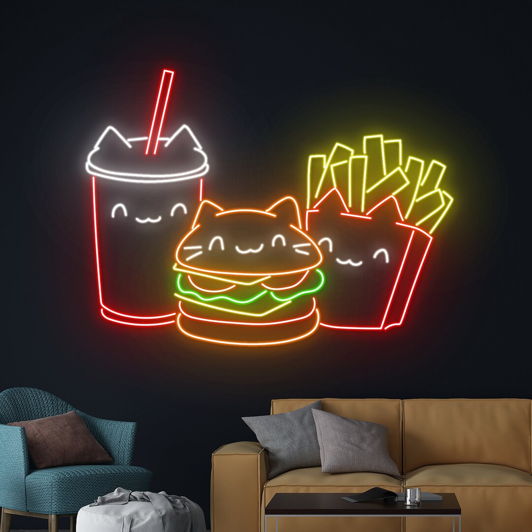 Burger French Fries Soft Drink Neon Sign, French Fries Led Sign, Burger ...