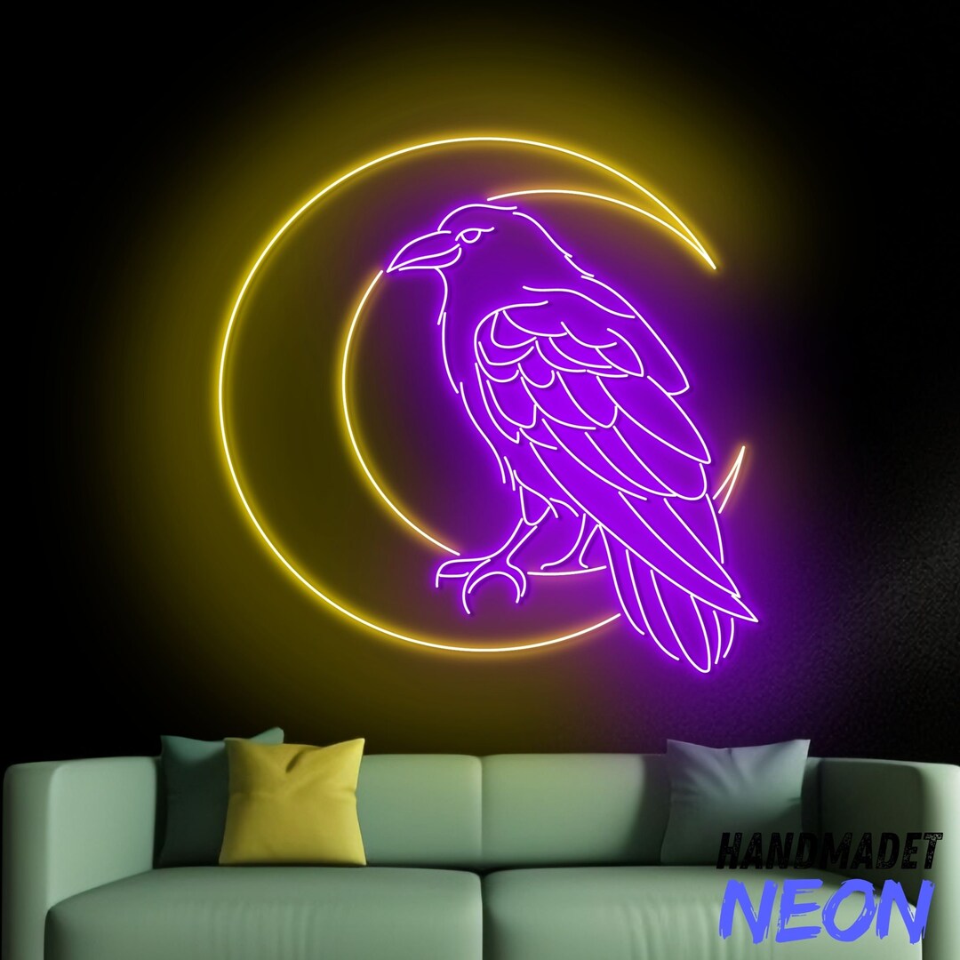 Raven and Moon Neon Sign, Raven Led Sign, Raven Neon Light, Bird Led ...