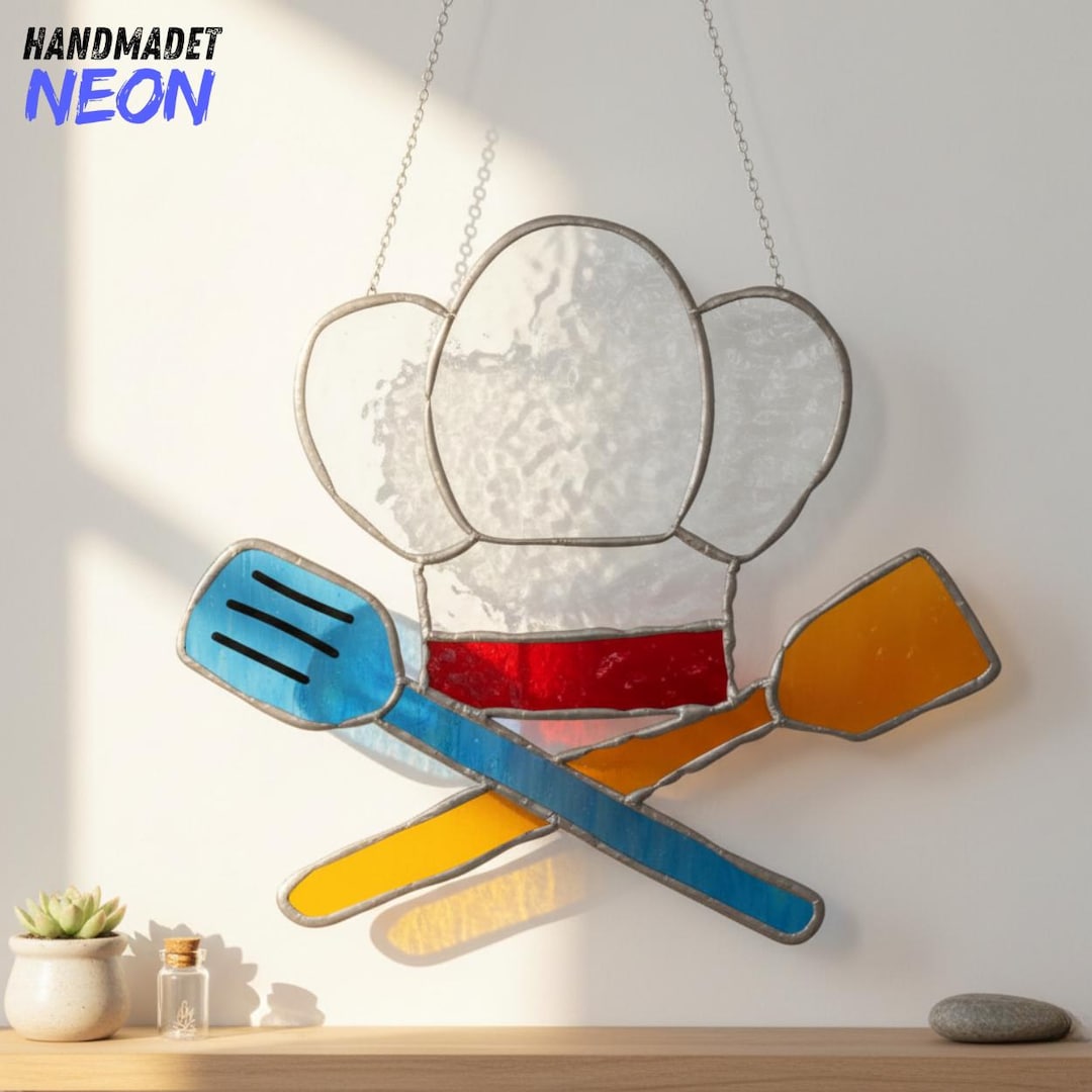 Chef Hat Stained Glass Suncatcher, Kitchen Window Decor, Handmade Gift ...