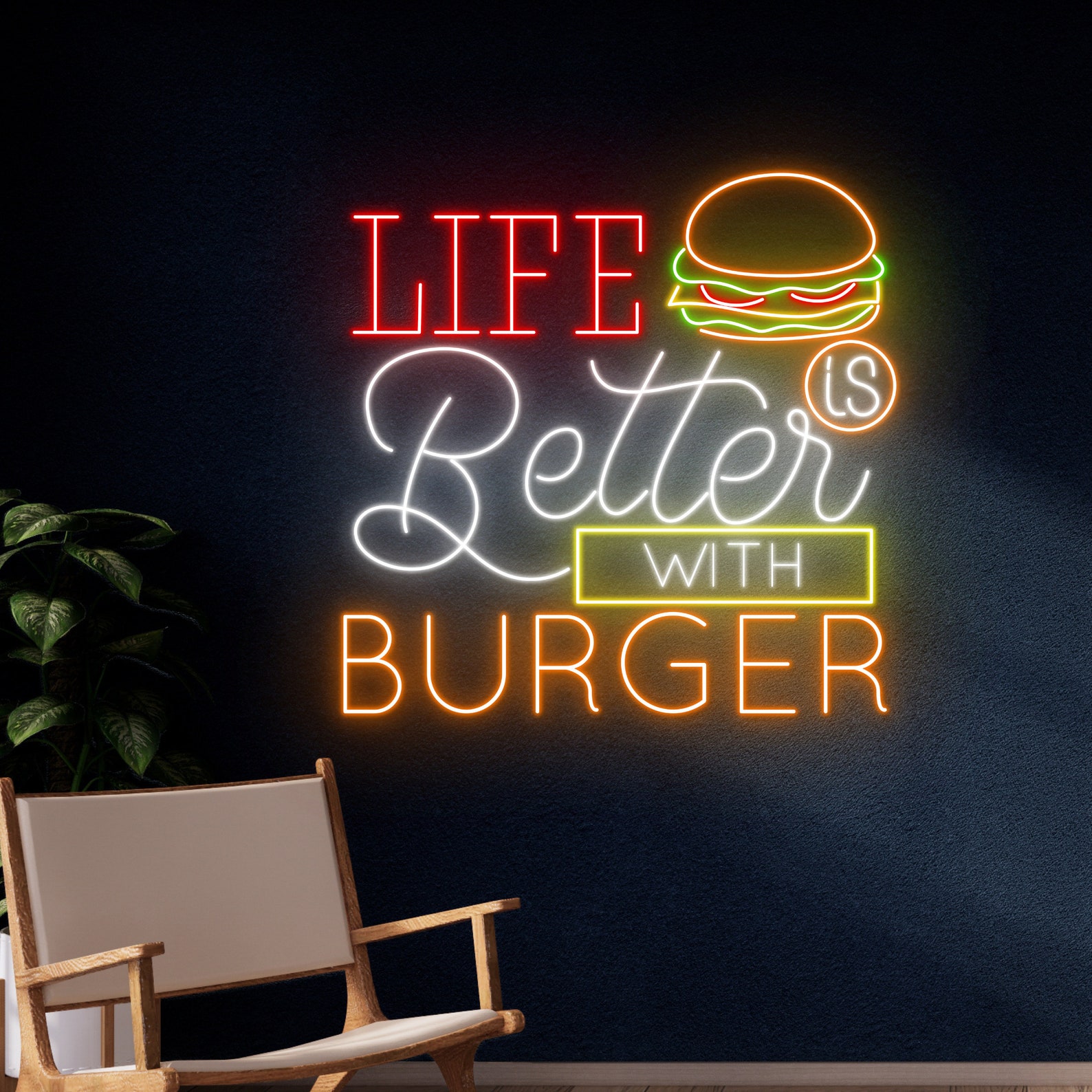 Life is Better With Burger Neon Sign, Burgers Neon Light, Burgers Led ...