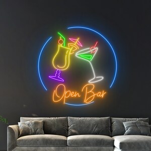 Open Bar Neon Sign, Bar Logo LED Light, Cocktail Juice Fruit Neon Light ...