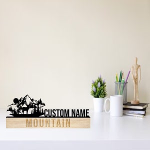 Custom Mountain Desk Name Plate, Mountain Metal Nameplate for Desk ...