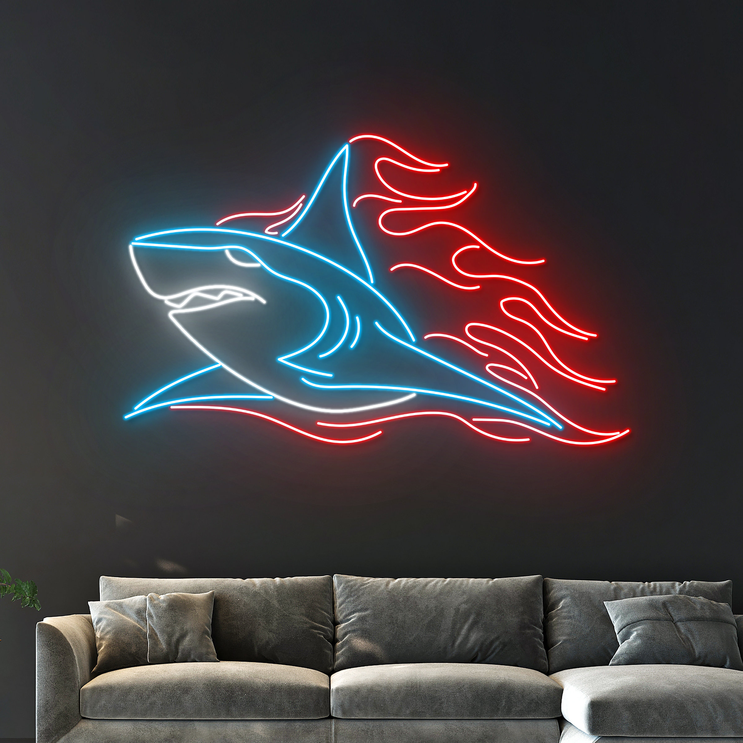 Fire Shark Neon Sign, Burning Shark Neon Light, Flaming Shark Led Light ...