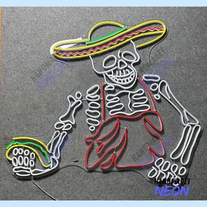 Mexican Skeleton Taco Led Sign, Mexican Skeleton Tacos Neon Sign, Wall ...