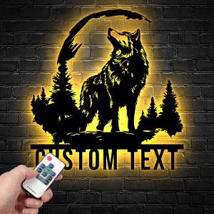 Personalized Wolf Metal Wall Art LED Light, Custom Wolf Metal Sign Room ...