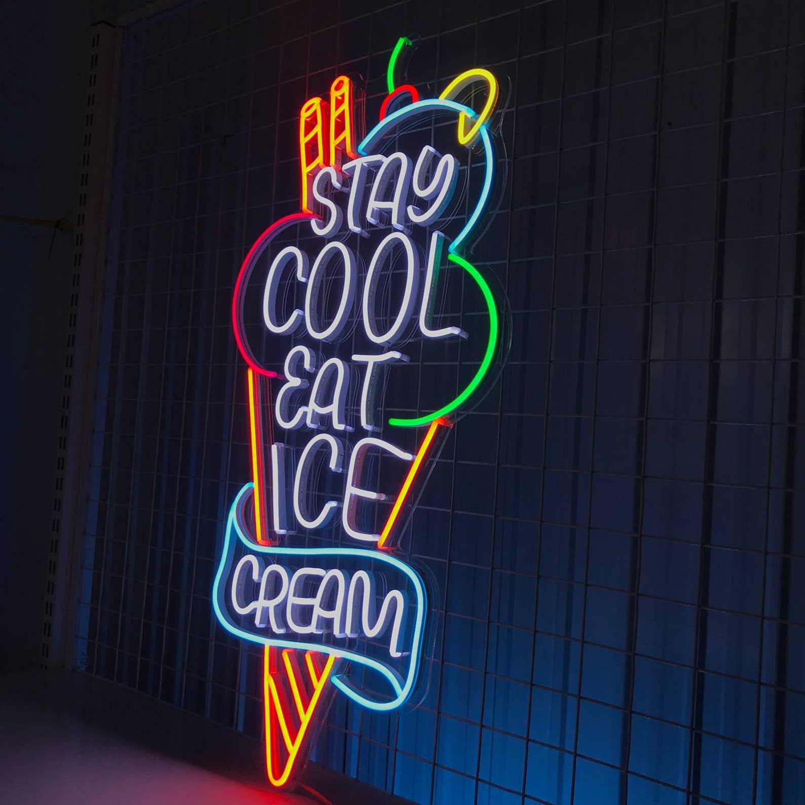 Stay Cool Eat Ice Cream Neon Light, Custom Neon Sign, Bedroom Decor ...