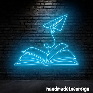 Book Airplane Neon Sign, Book Line Art Led Sign, Bookish Neon Light ...