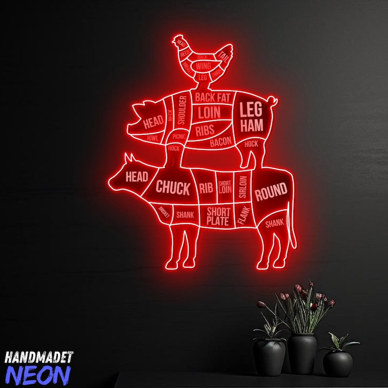 Butcher Shop Neon Sign, Custom Meat Shop Wall Light for BBQ Restaurant ...