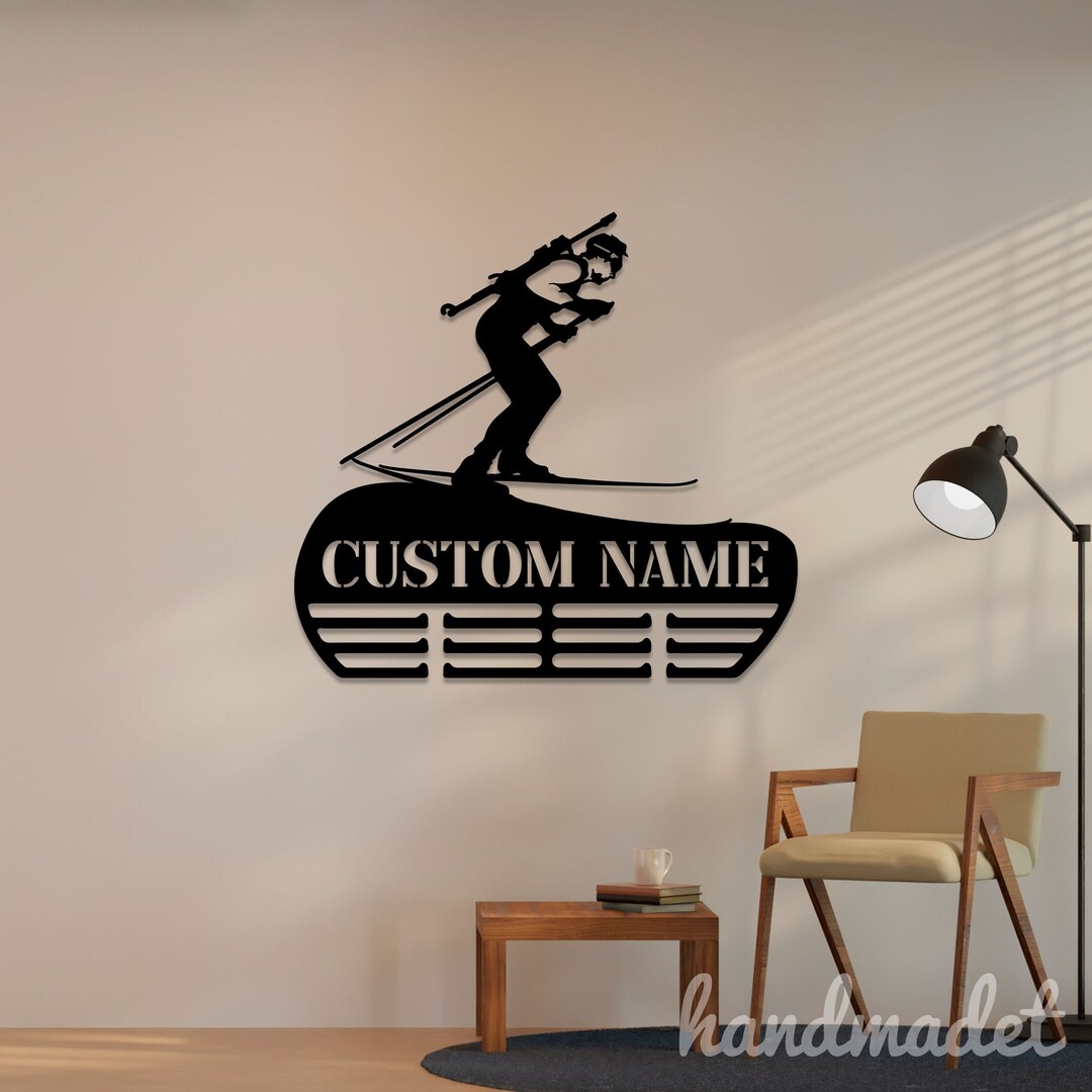 Custom Biathlon Medal Hanger Metal Wall Art LED Light, Biathlon Player ...