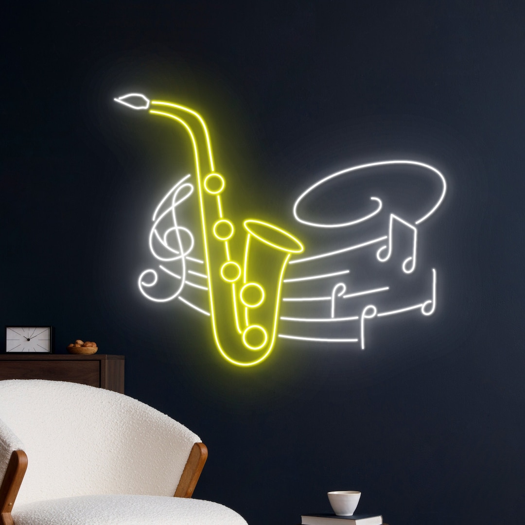 Saxophone Led Sign, Saxophone Neon Light, Saxophone Live Music Neon ...