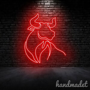 Bull Line Art Neon Wall Sign, Cow Head Led Wall Sign, Animal Neon Wall ...