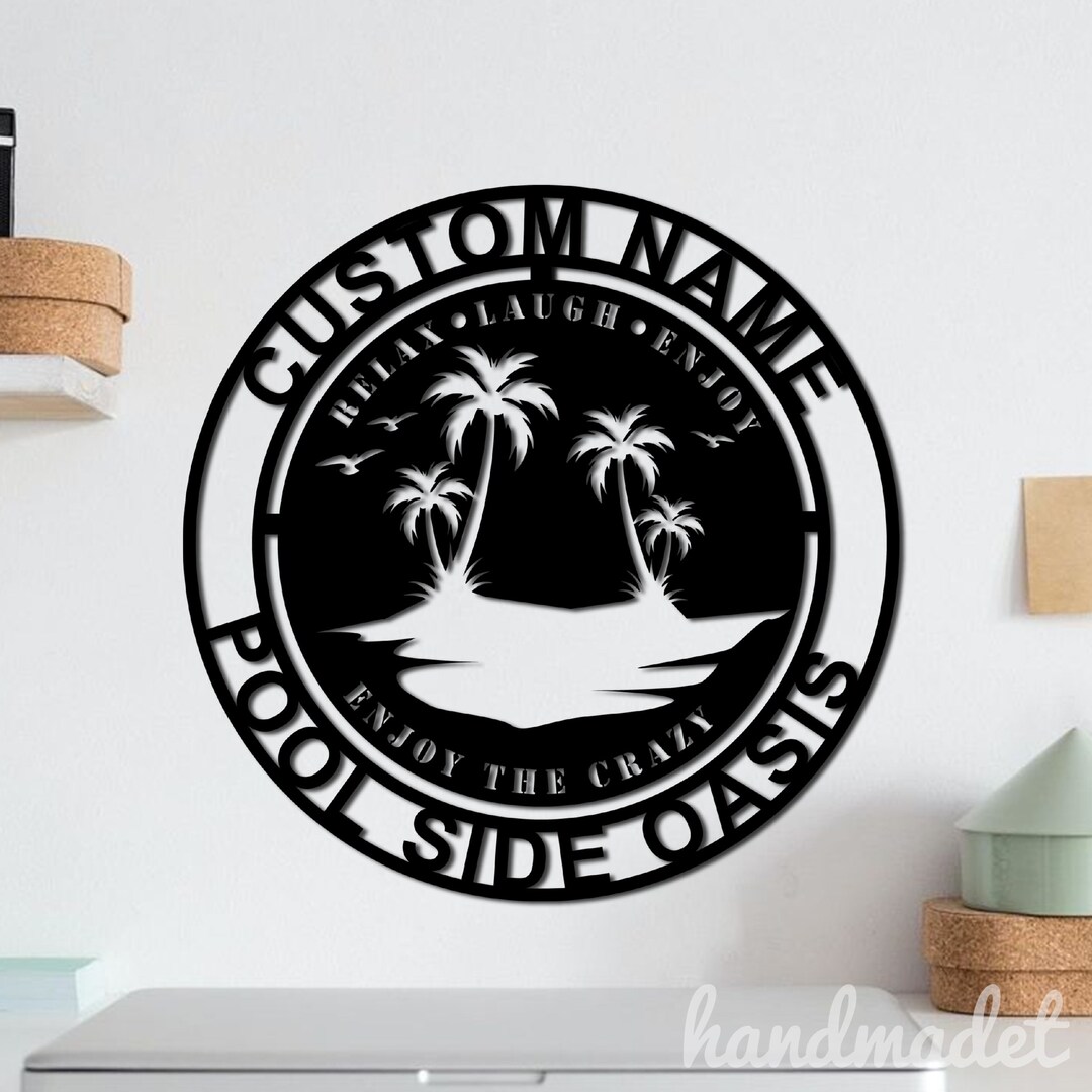 Custom Beach Metal Wall Art LED Light - Personalized Palm Tree Metal ...