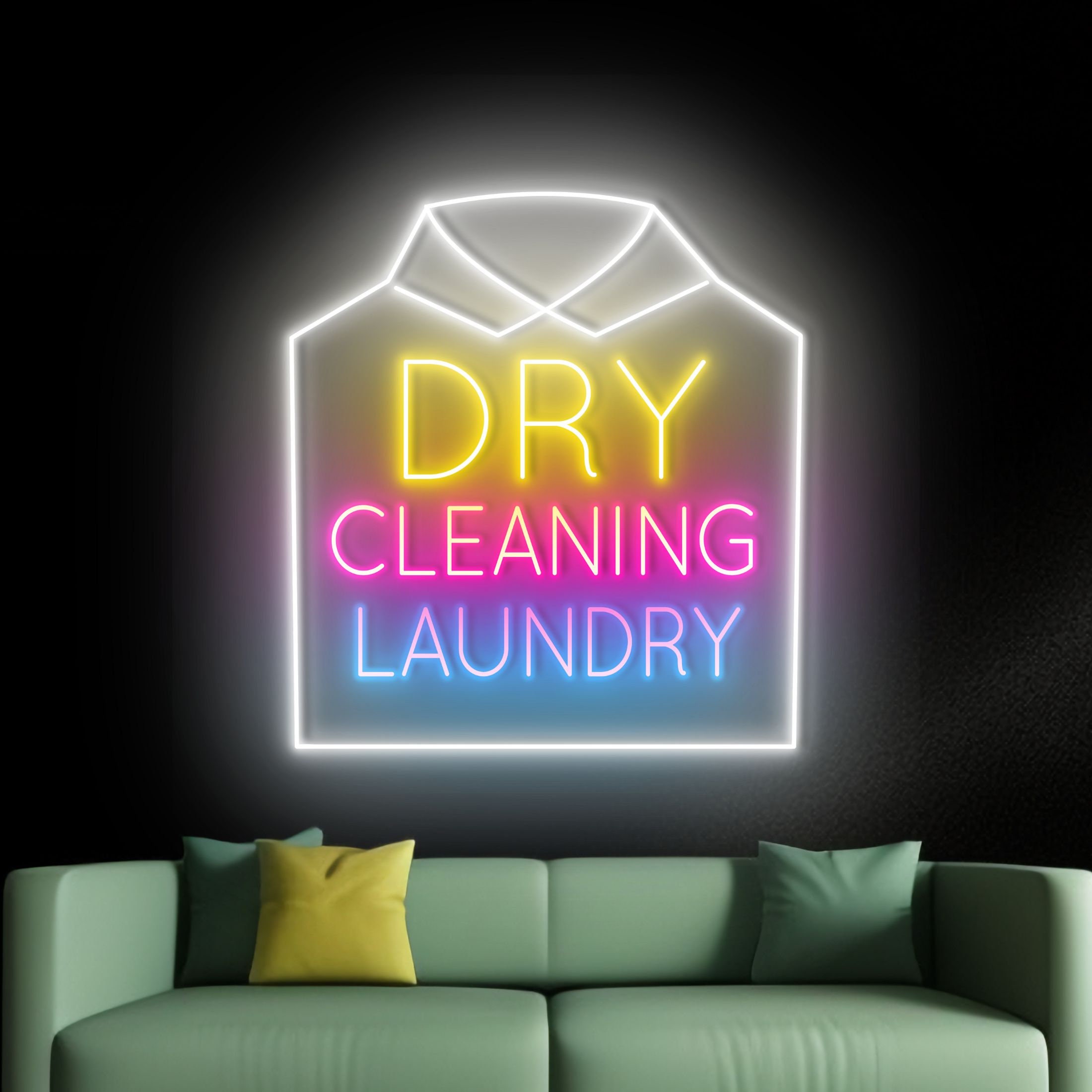 Dry Cleaning Laundry Neon Wall Sign, Cloth Hanger Led Wall Sign ...