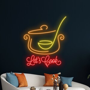 Lets Cook Neon Led Sign, Cooking Pot Neon Sign, Cooking Pot Ladle Neon ...