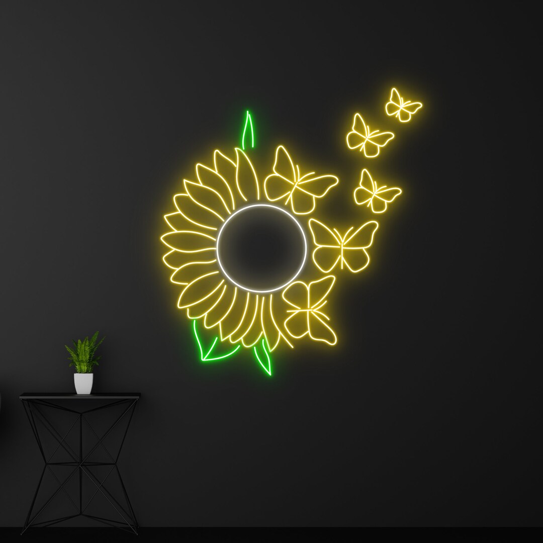 Butterfly Sunflower Neon Light, Sunflower Flower Butterfly Led Light ...