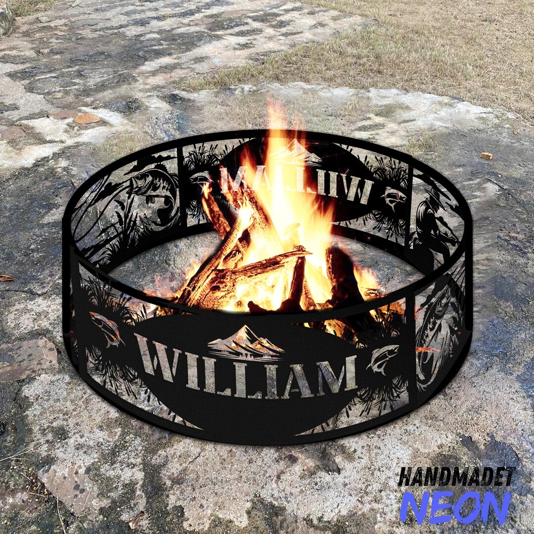 Personalized Fishing Fire Pit Ring, Forest Fire Ring Camping, Fire Pit ...