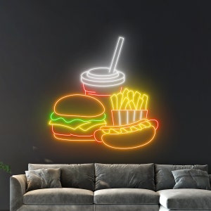 Fast Food Neon Sign, Burger Hotdog French Fries Led Sign, Fast Food ...